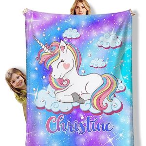 ONCUSTOM Personalized Blankets for Kids Customized w/Name, 350g Thick Winter Custom Unicorn Throw Blanket for Girls, Baby Gift for Birthday, Christmas