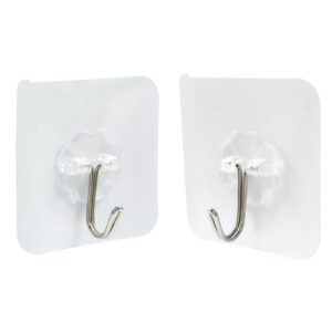 Moicstiy Adhesive Hooks Heavy Duty Self Adhesive Wall Hooks Transparent Waterproof Reusable Seamless Sticky Hooks for Kitchens, Bathroom, Office(60 Pcs)