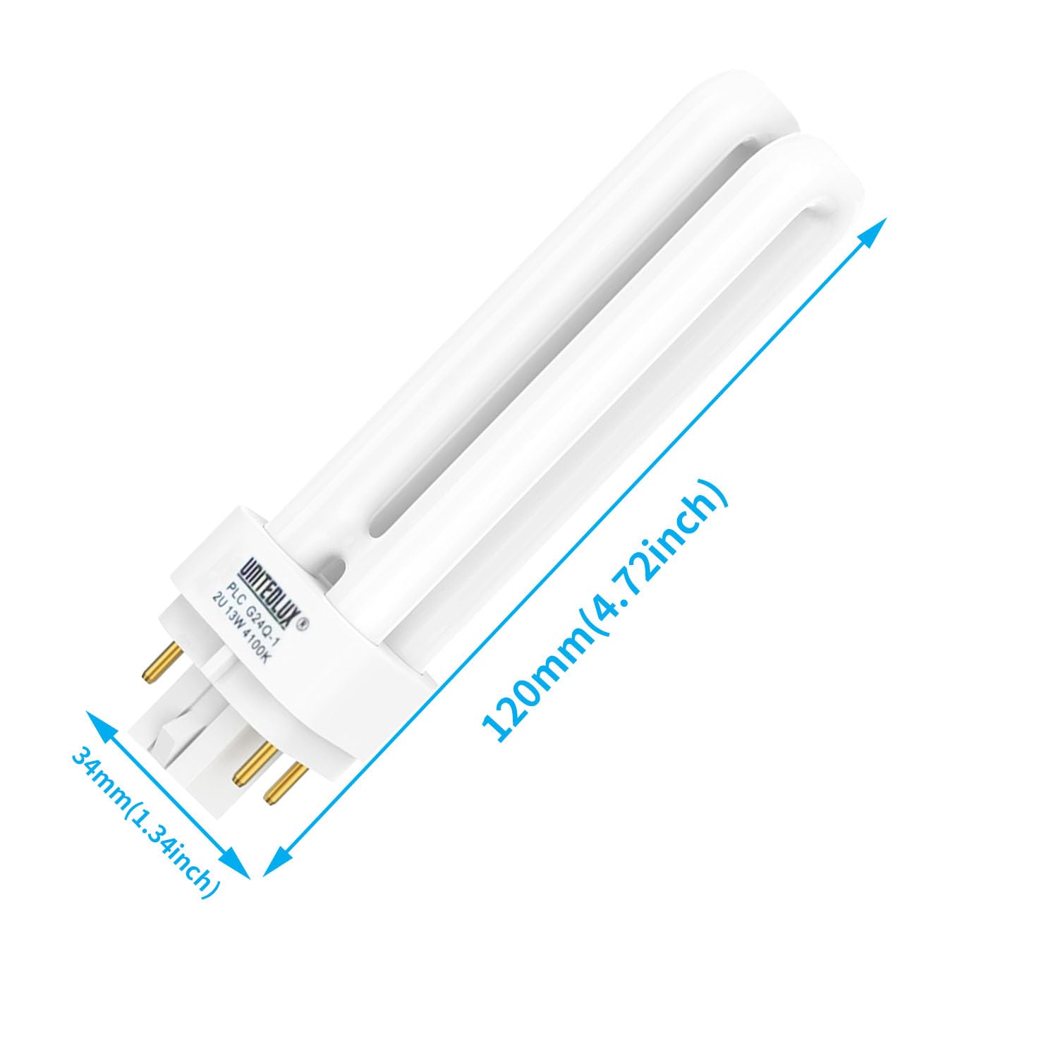 UNITEDLUX 3Pack PLC-13W 4 Pin G24q-1,Double Tube, Compact Fluorescent Light Bulb - Replaces Sylvania 20671 CF13DD/E/835 - Philips 38327-3 PL-C 13W/835/4P/ALTO and GE 97596 F13DBX/835/ECO4P(3)