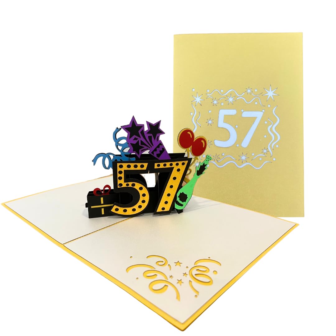 ALPHAK Happy 57th Birthday 3D Pop Up Card, Birthday 3D Greeting Card, 57th Birthday Gifts