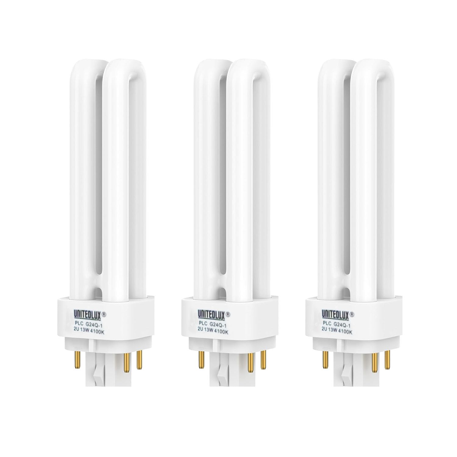 UNITEDLUX 3Pack PLC-13W 4 Pin G24q-1,Double Tube, Compact Fluorescent Light Bulb - Replaces Sylvania 20671 CF13DD/E/835 - Philips 38327-3 PL-C 13W/835/4P/ALTO and GE 97596 F13DBX/835/ECO4P(3)