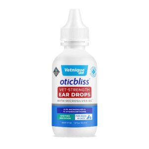 vetnique oticbliss cat & dog ear infection treatment drops - with 1% hydrocortisone & microsilver bg for dog yeast ear infections - vet recommended cat & dog ear cleaner for itchy ear relief