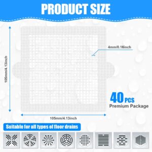 AMFUN Disposable Shower Drain Hair Catcher, 40Pcs Floor Drain Mesh Strainer Sticker with Waterproof Adhesive, Anti-Blocking Filter Sticker Hair Catchers for Bathtub Bathroom Kitchen, Square 105mm