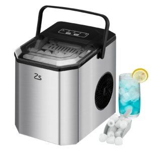 zstar ice maker countertop with bullet ice, 10,000pcs/26lbs/day, portable ice machine w/ice scoop, 45lb quiet design and self-cleaning function for kitchen office bar home restaurants stainless steel