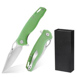 hanshi premium d2 steel blade g10 handle sharp folding pocket knife with clip for men,razor tactical knife self defense for survival hunting camping hiking outdoor gift,foldable edc knife with liner lock for women (green)