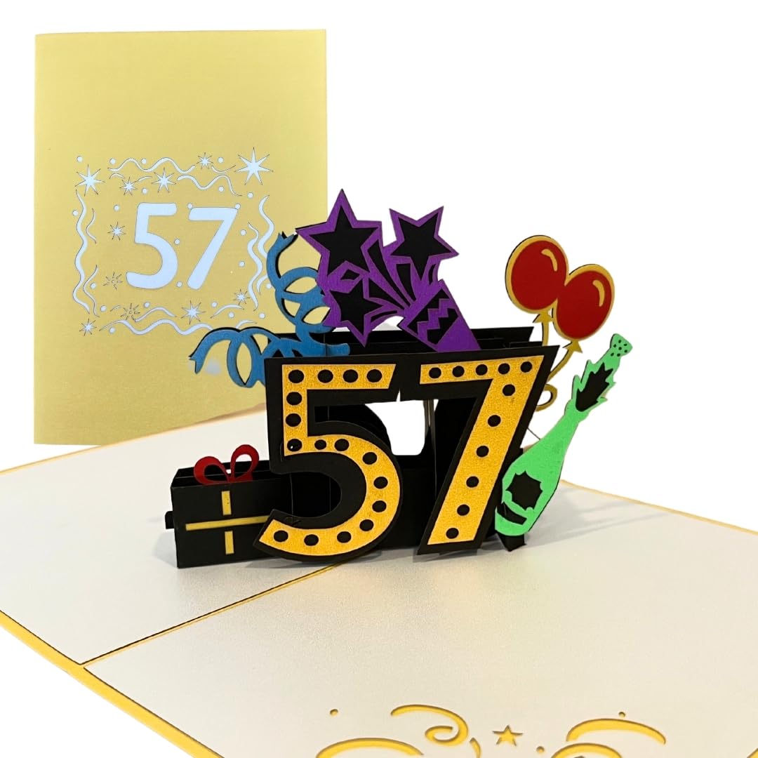 ALPHAK Happy 57th Birthday 3D Pop Up Card, Birthday 3D Greeting Card, 57th Birthday Gifts