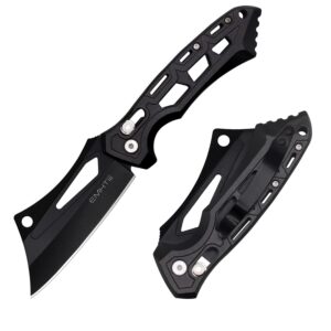 emhtiii cleaver pocket folding knife for men - 3.54" stainless steel black blade, aluminum handle with clip, edc knives for outdoor, camping