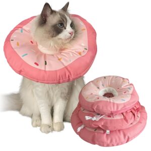 kudes cat and small dog cone waterproof, [unique design] cute donut cat e collar with removable washable cover, adjustable neck cone after surgery recovery collar pillow for small pets to stop licking