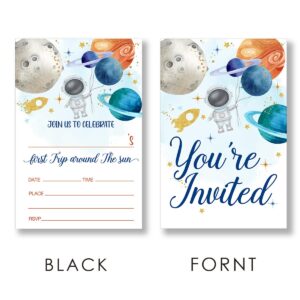 First Trip Around the Sun First Birthday Invitations Supplies Fill-In Set of 20 with Envelopes space Birthday Party Invites Cards, Double Sided