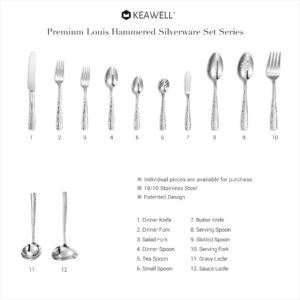 KEAWELL Premium 4-Piece Louis Hammered Spoons Set, 18/10 Stainless Steel, Set of 4, Fine Spoon Set with Squared Edge, Dishwasher Safe (6.4" Teaspoon)