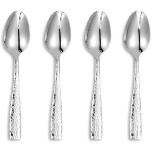 keawell premium 4-piece louis hammered spoons set, 18/10 stainless steel, set of 4, fine spoon set with squared edge, dishwasher safe (6.4" teaspoon)