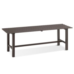 mutaomay outdoor bench, metal weatherproof front porch bench, 2-person porch bench, anti-rust outdoor backless bench for park, swimming pool, and yard, light weight with 350lbs capacity (dark brown)