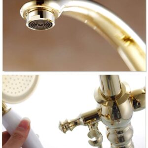 MObyat Kitchen Taps Faucet,Chrome Golden Floor Mounted Bath Refill Bath Floor Faucet,Single Handle Free Standing Bathroom Shower Set,Golden