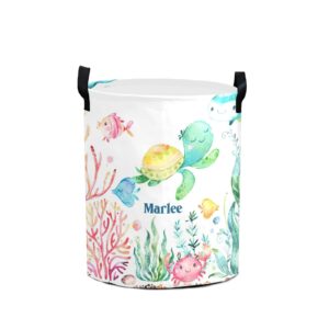 under the sea turtle jellyfish personalized laundry basket clothes hamper with handles waterproof,custom collapsible laundry storage baskets for bedroom,bathroom decorative large capacity