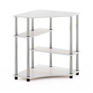 furinno turn-n-tube space saving corner desk with shelves, white oak/stainless steel