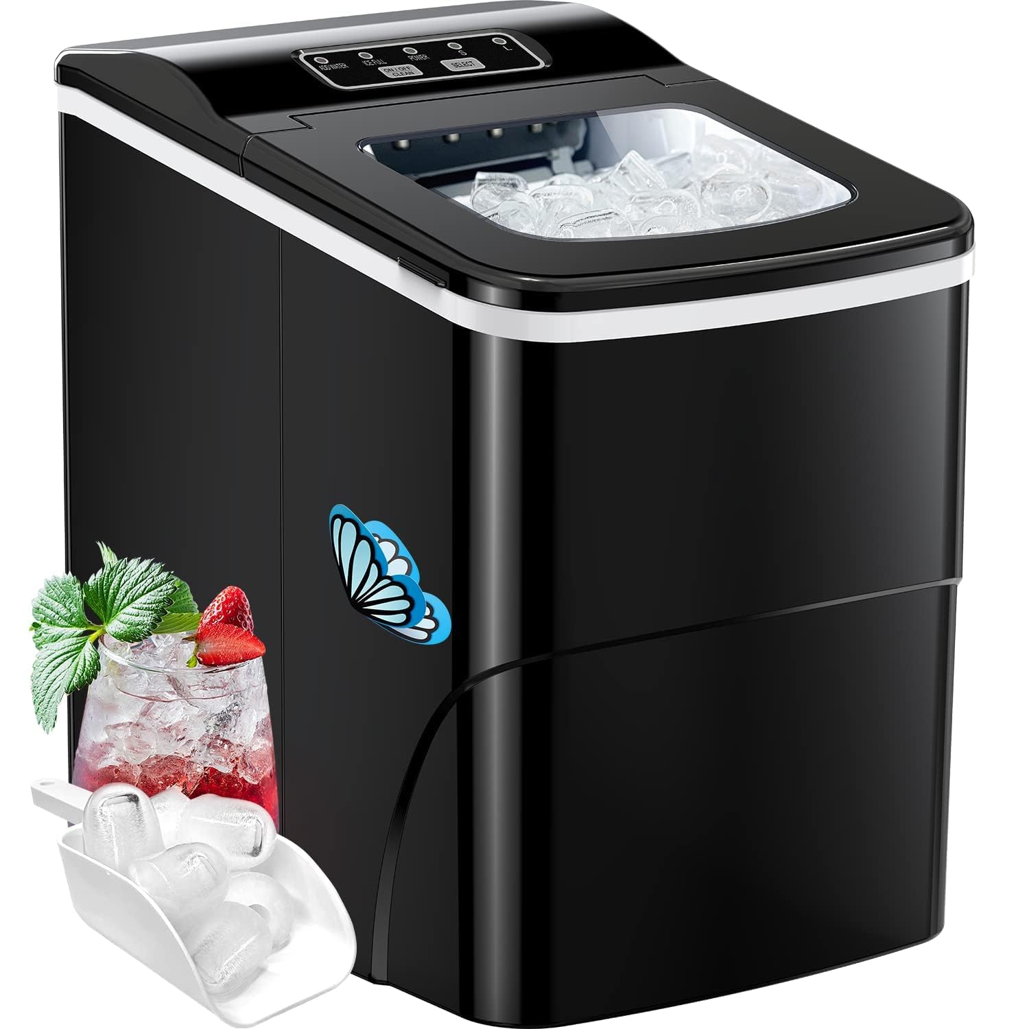 Ice Makers Countertop - Silonn Portable Ice Maker Machine for Countertop, Make 26 lbs Ice in 24 hrs, 2 Sizes of Bullet-Shaped Ice with Ice Scoop and Basket