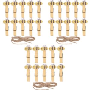 aboofan 30pcs mini clothespins with string wooden clothes pins with bee photo clips for hanging clip photos, clothes, crafts, arts outdoor and indoor