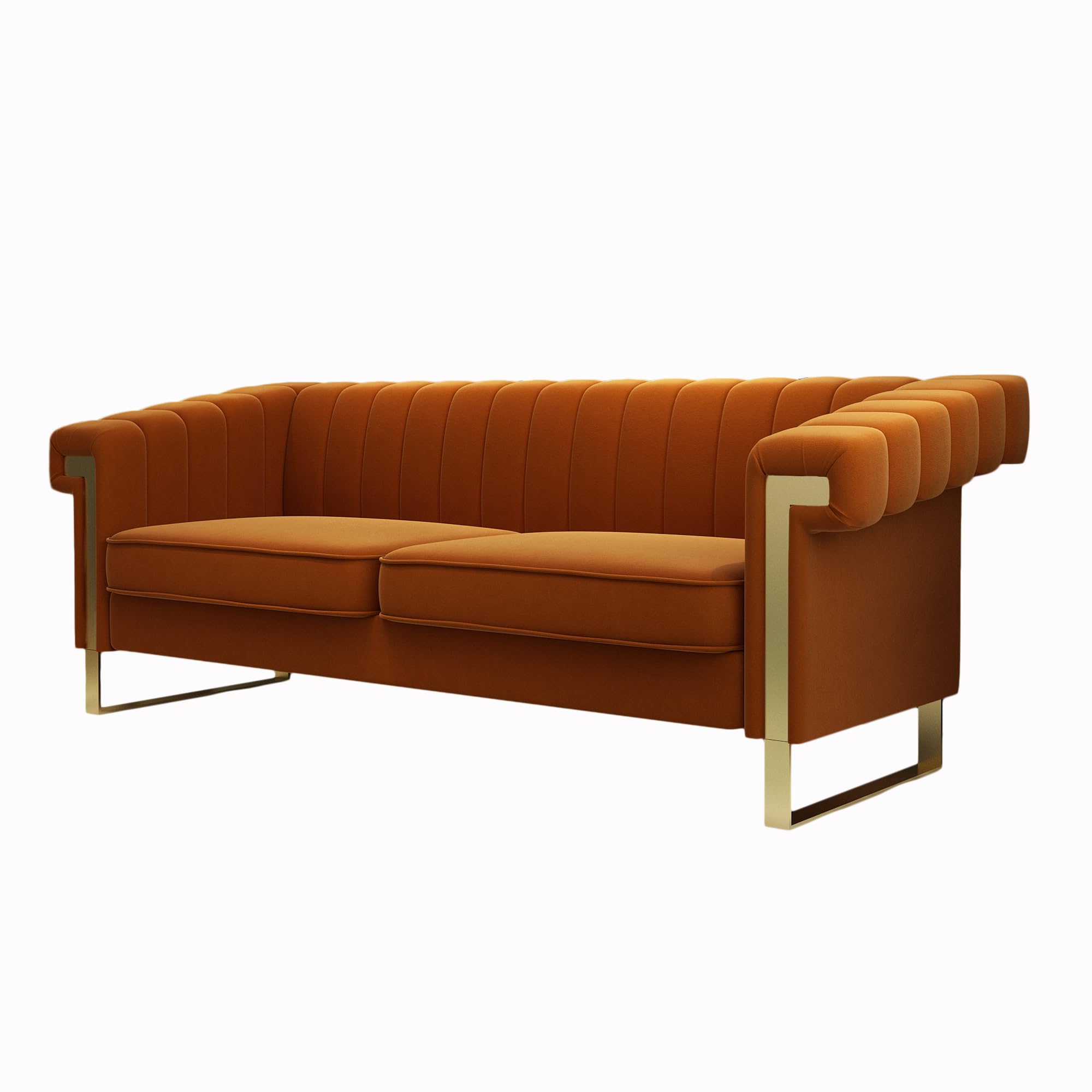 yunqishi JINGDIAN Mid-Century Modern Orange Velvet Sofa with Gold Metal Legs, 83.86" Luxury Chesterfield Comfy Orange Couches for Living Room (Velvet, Orange)