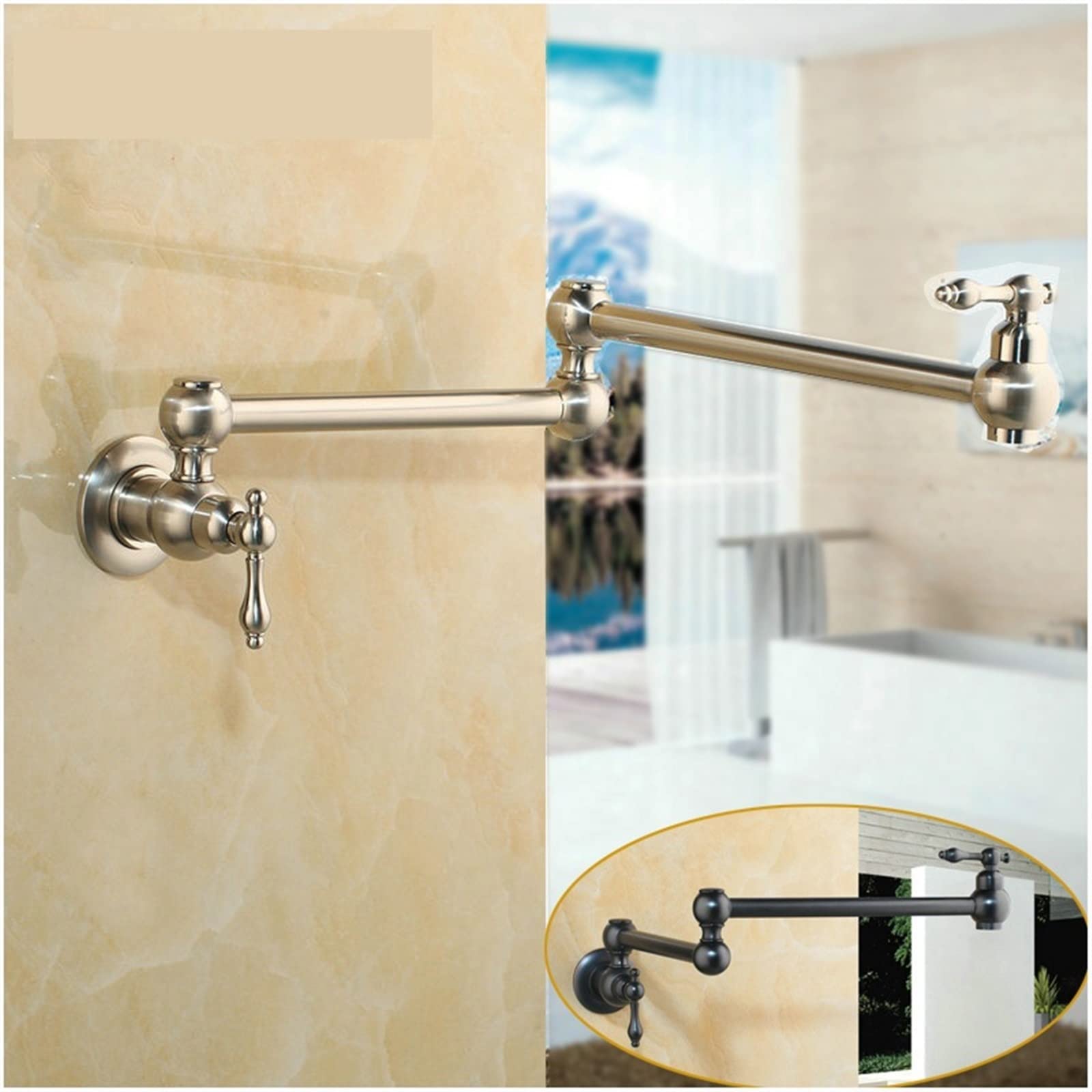 Pot Filler faucets Nickel Brush Rotated Bathtub Basin Sink Mixer Tap Black Paint Solid Brass Kitchen Sink Swivel Wall Mount Pot Filler Faucet Folding Wall Mount Stretchable Double