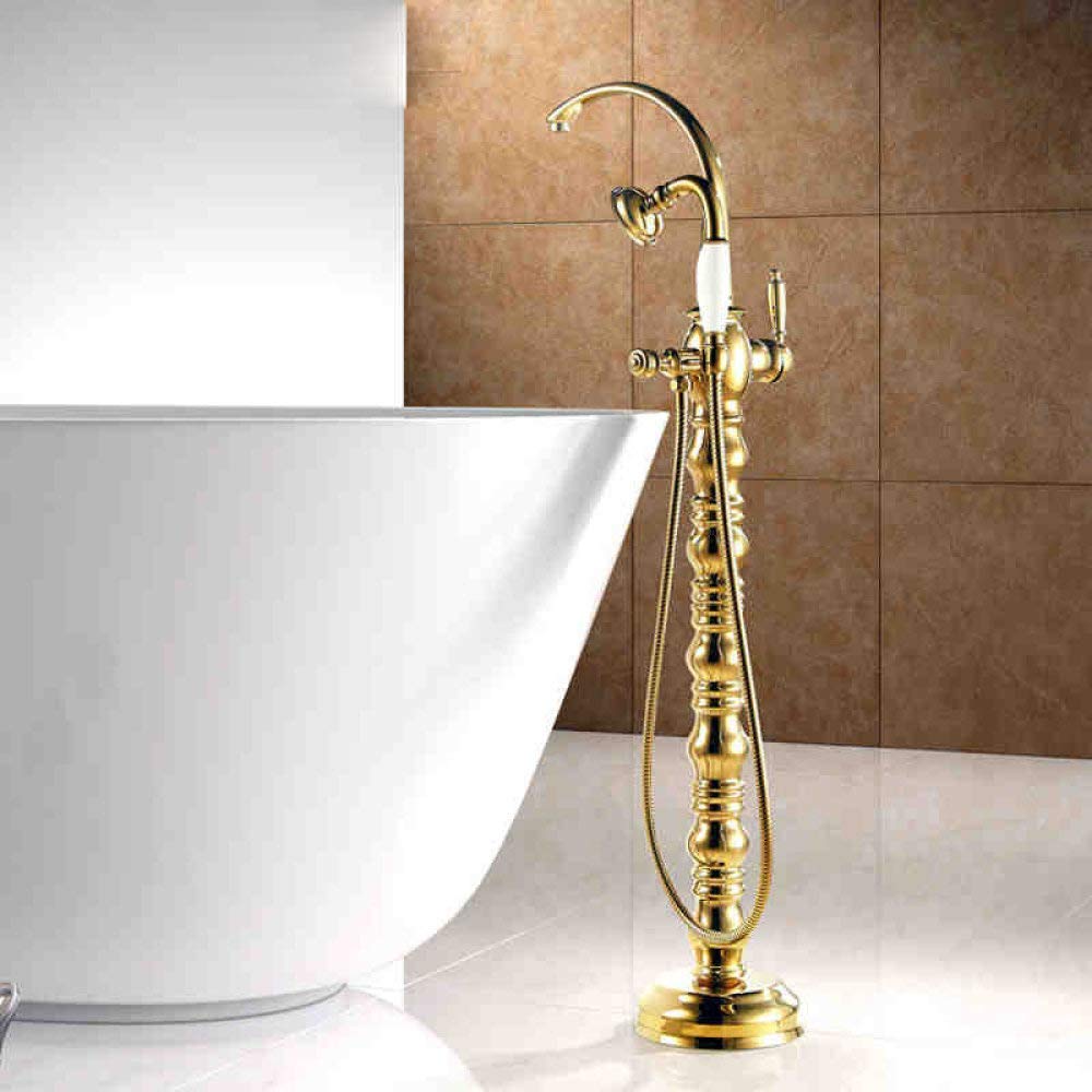 MObyat Kitchen Taps Faucet,Chrome Golden Floor Mounted Bath Refill Bath Floor Faucet,Single Handle Free Standing Bathroom Shower Set,Golden