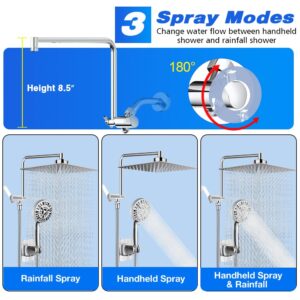 AMORIX Filtered Shower Head 12" Rain Shower Heads with Handheld Spray Combo 10 Settings Built-in 2 Power Wash, Dual Filter for Hard Water Rainfall Showerhead +12" Shower Extension Arm, 79" Shower Hose