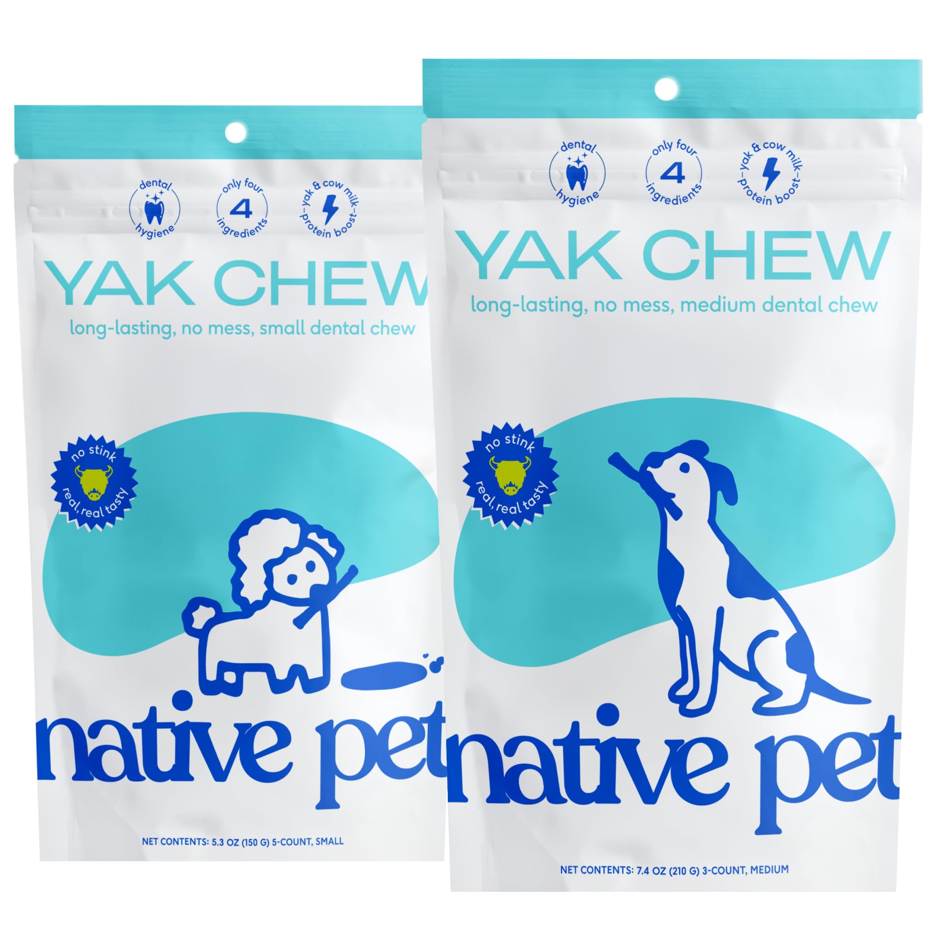 Native Pet Yak Chews for Dogs (5 Small Chews) & Yak Chews for Dogs (3 Medium Chews)