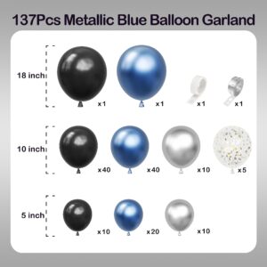 Metallic Blue and Black Balloon Arch Garland Kit-Metallic Silver Balloon Gold Sequin Balloon 137Pcs for Birthday,Gender Reveal,Baby Shower,Graduation,Easter Party Decoration.