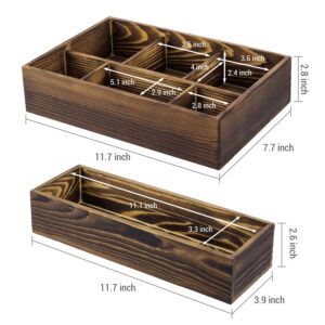 MyGift 2 Tier Rustic Burnt Solid Wood Stackable Modular Vanity Storage Organizer Trays, Decorative Bathroom Countertop Makeup Cosmetic Box, 2 Piece Set