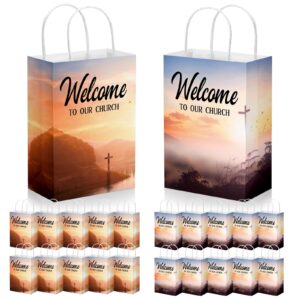 chuangdi 50 pcs church welcome bags 5.91 x 3.15 x 8.27 inches religious gift bags welcome to our church paper bags with handles for hotel birthday bulk baptism guest party favor supplies (landscape)