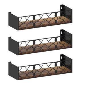 serwrsw black floating shelves with removable insert plate set of 3, wooden display shelves, rustic decorative wall shelves for living room, bedroom, kitchen