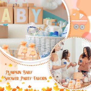 MTLEE 48 Sets Baby Shower Favors Include 48 Succulent Pumpkin Shaped Candles Fall Mini Plants Tea Lights Candles with 48 Invitations Cards and 48 Organza Bags for Baby Gender Reveal Guests(Pumpkin)