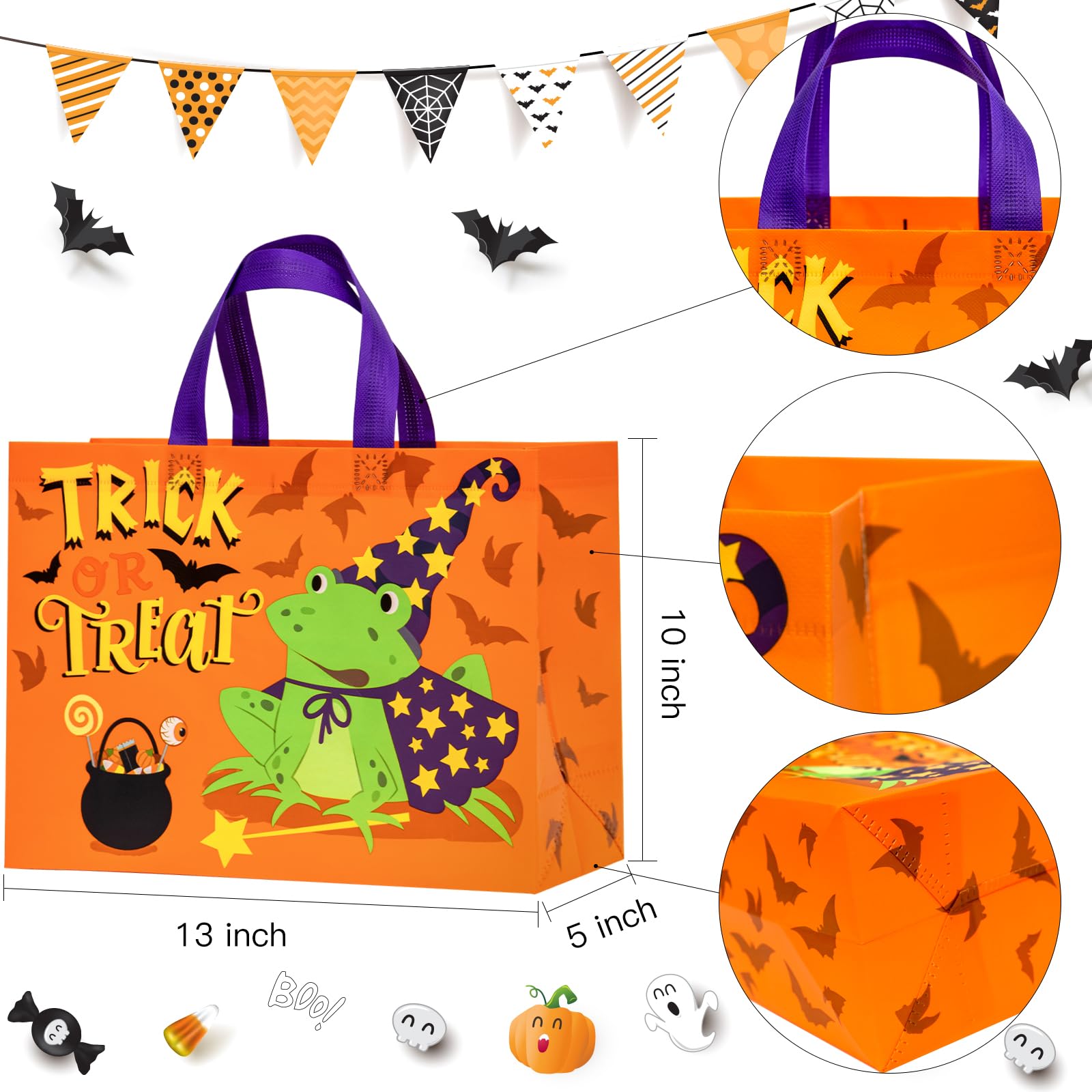 Loveinside Halloween Medium Recycled Gifts Bags with Handles, Reusable Halloween Party Gift Bag, Shopping Bag - 13" x 5" x 10", 12 Pcs