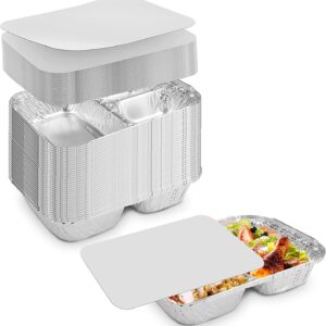 The Baker Celebrations Pack of 30 Aluminum Foil 3-compartment Disposable Trays with Lids