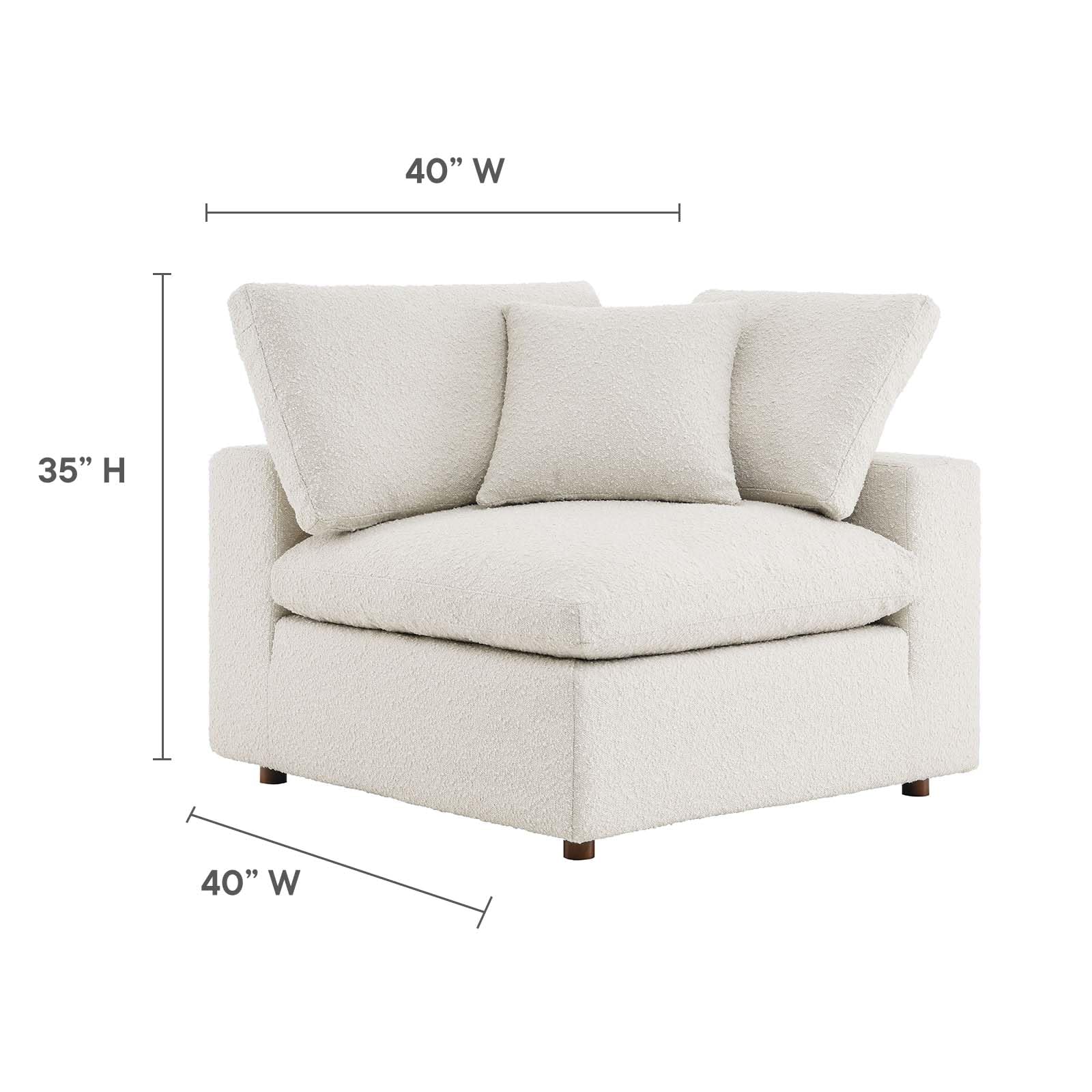 Modway Modular Sofa Commix Down-Filled Overstuffed Boucle Sectional Sofa Corner Chair in Ivory