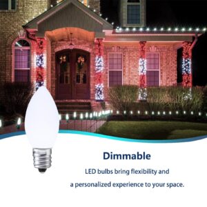 25 Pack C7 Cool White LED Replaceable Bulbs – Dimmable White LED Christmas Lights Bulbs Decoration, 0.72W Indoor Outdoor Christmas Waterproof Bulbs, White Night Light, E12 Candelabra Base, IP:65