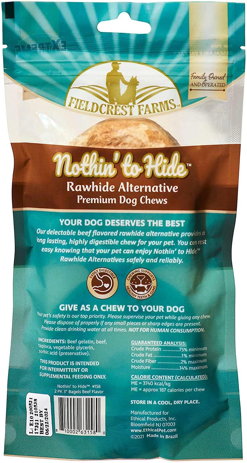 Fieldcrest Farms Nothing to Hide Natural Rawhide Alternative Beef Bagels for Dogs - 3 Pack (6 Total Bagels) Premium Easily Digestible Chews Great for Dental Health Magnet