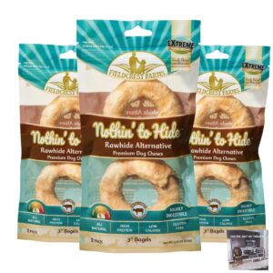 fieldcrest farms nothing to hide natural rawhide alternative beef bagels for dogs - 3 pack (6 total bagels) premium easily digestible chews great for dental health magnet