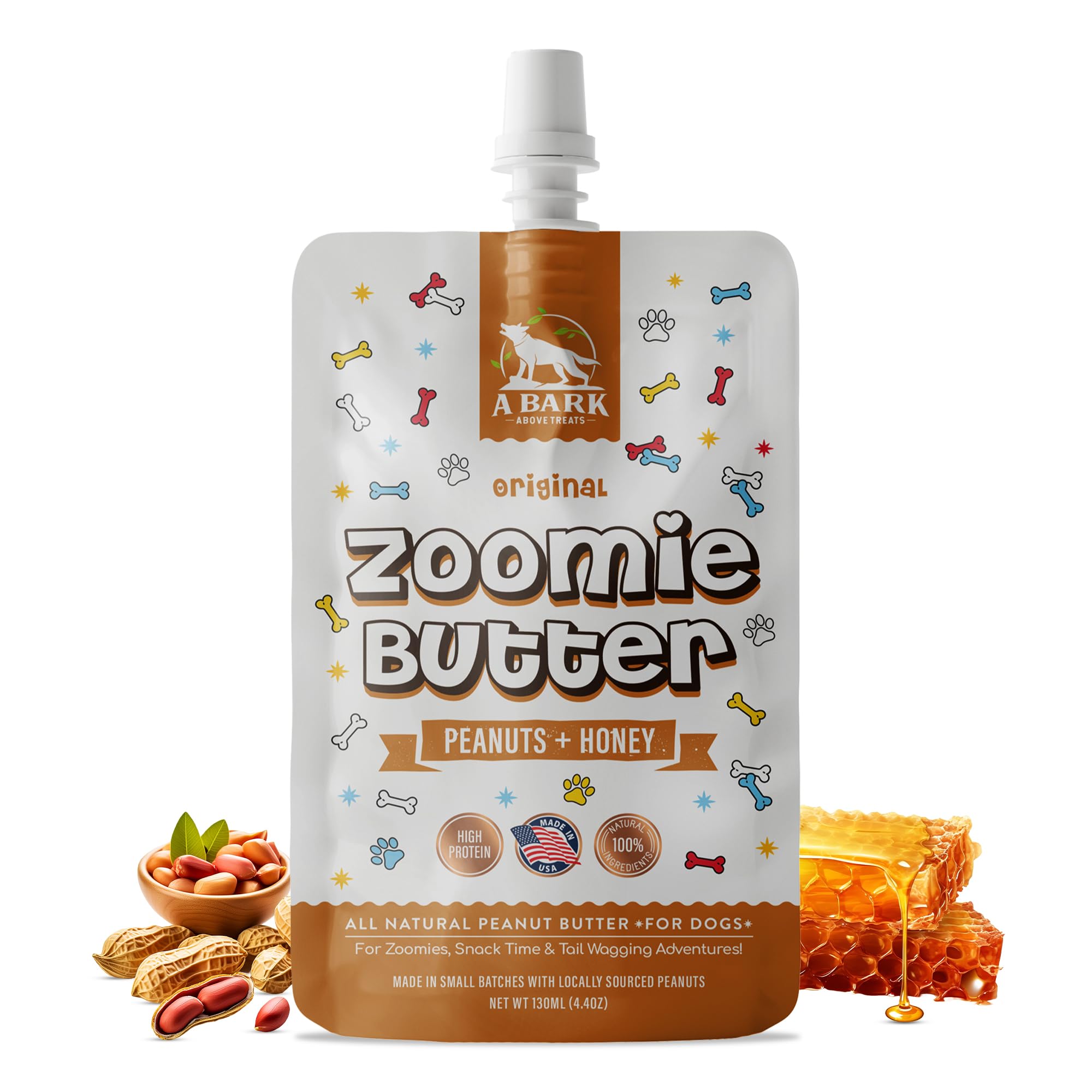 Zoomie Butter Original All Natural Dog Peanut Butter Squeeze. Human Grade, Healthy Dog Treat/Dog Food. Peanuts & Honey for Puppy Training, Behavior Aid, Pet Enrichment Toys, Grown & Made in USA