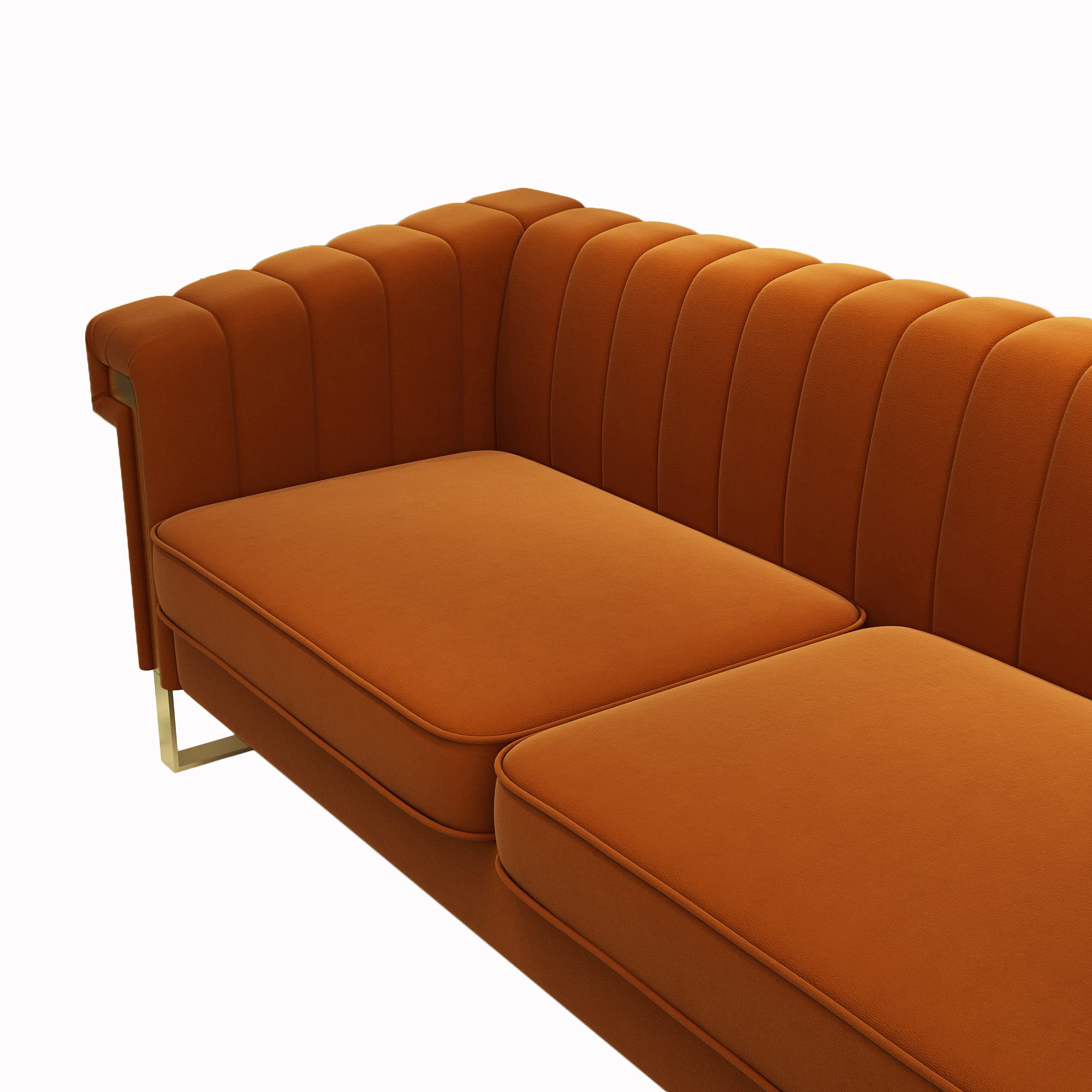 yunqishi JINGDIAN Mid-Century Modern Orange Velvet Sofa with Gold Metal Legs, 83.86" Luxury Chesterfield Comfy Orange Couches for Living Room (Velvet, Orange)