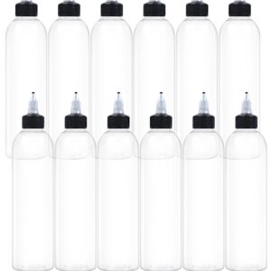 EOSAU 12Pcs 8oz Squeeze Bottles with Black Twist Top Cap, 250ml Clear Dispensing Bottles, Empty Refillable Bottle for Hair Oil Inks, Crafts, Liquids