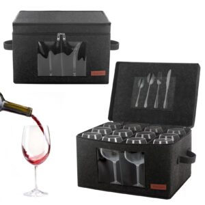 foyego 2 pack wine glass storage box with dividers, stemware storage containers for packing and moving, china storage containers box for 12 crystal glassware, wine glasses, drinkware