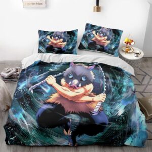 nichiyobi demon killer inosuke beast breathing inoko duvet cover set 3d bedding comforter cover 3 pcs (1 duvet cover+2 pillowcases) bedding set (11,full-80x90in+20x30in*2)