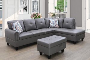 star home living corp. bendigo 3 piece right faciing sectional sofa with ottoman, grey