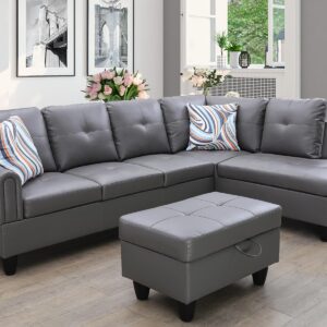 Star Home Living Corp. Bendigo 3 Piece Right Faciing Sectional Sofa with Ottoman, Grey