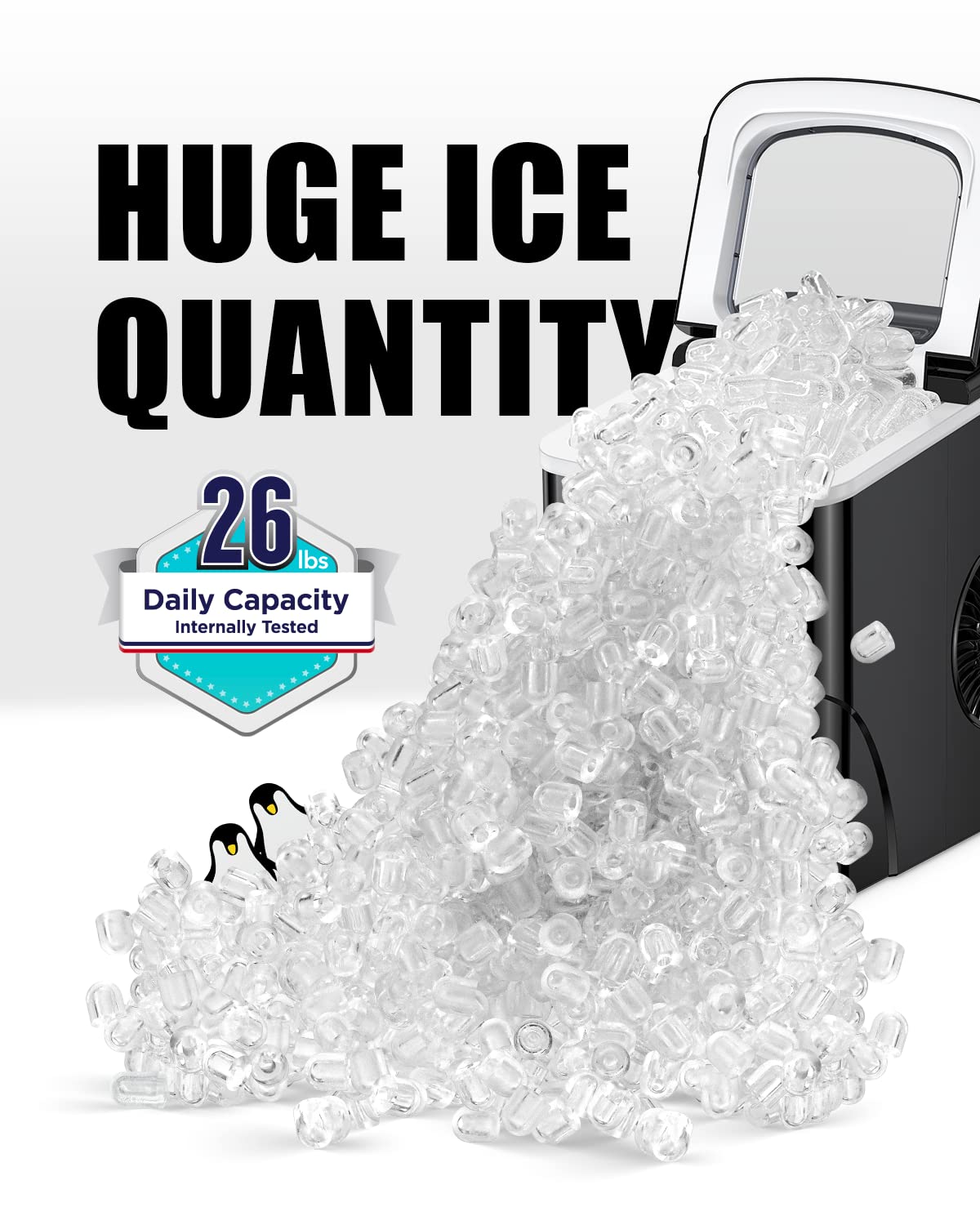 Ice Makers Countertop - Silonn Portable Ice Maker Machine for Countertop, Make 26 lbs Ice in 24 hrs, 2 Sizes of Bullet-Shaped Ice with Ice Scoop and Basket