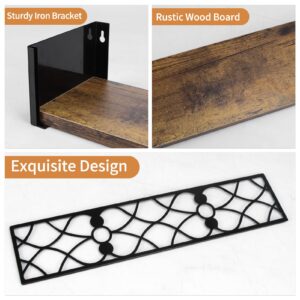 Serwrsw Black Floating Shelves with Removable Insert Plate Set of 3, Wooden Display Shelves, Rustic Decorative Wall Shelves for Living Room, Bedroom, Kitchen