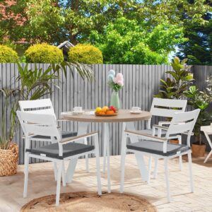 oc orange-casual 5 piece aluminum patio dining set, outdoor furniture set with 4 stackable cushioned chairs and round weather resistant table w/umbrella hole for deck, backyard, poolside(grey)