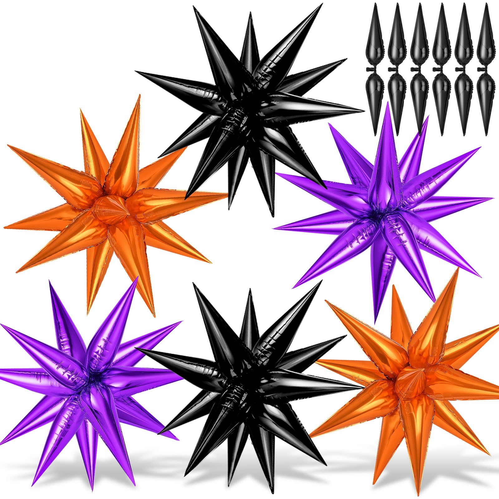 Purple and Black Orange Star Balloons, 72PCS Large 26 Inch Halloween Balloons, Metallic Starburst Cone Mylar Balloons, Spike Balloons Firework Balloons for Halloween Xmas Birthday Photo Props