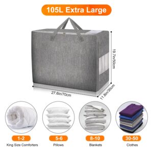 Karceyworth 3 Pack 105L Comforter Storage Bags, Extra Large Bedding Storage Bags with Card and Clear Window, Reinforced Handles & Zippers, Foldable Closet Organizers for Blanket Pillow Clothes