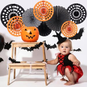 Black and Orange Party Decorations Hanging Paper Fans Party Decorations for Basketball Birthday Graduation Gothic Halloween Tissue Paper Fans Paper Party Decorations